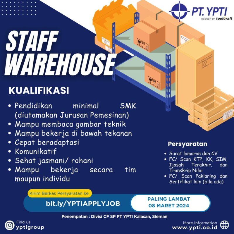 Lowongan Kerja Staff Warehouse - Admin PPIC - Magang OP. Mesin Injection & CNC di PT. Yogya ...