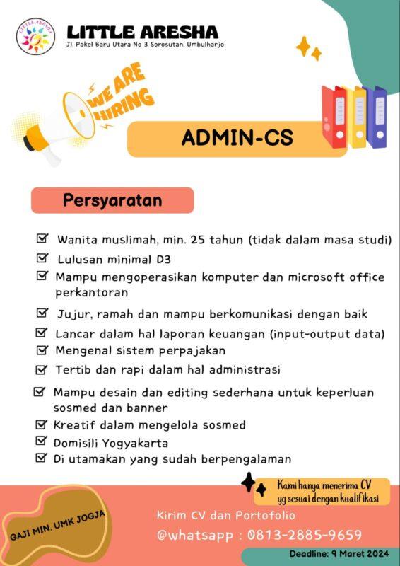 Lowongan Kerja Admin CS di Little Aresha Daycare - LokerJogja.ID