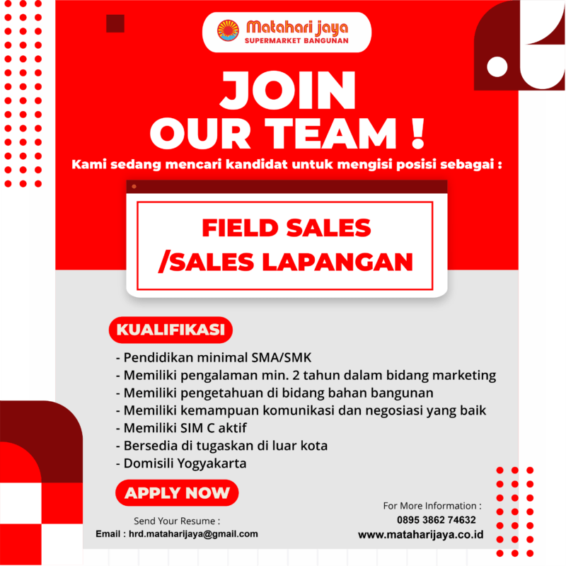 Lowongan Kerja Field Sales/Sales Lapangan di Matahari Jaya - LokerJogja.ID