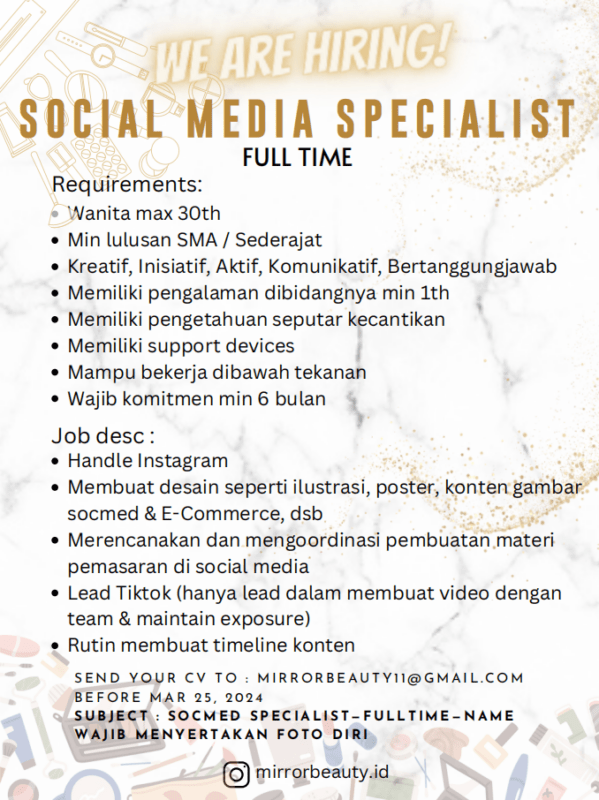 Lowongan Kerja Social Media Specialist di Mirror Beauty - LokerJogja.ID