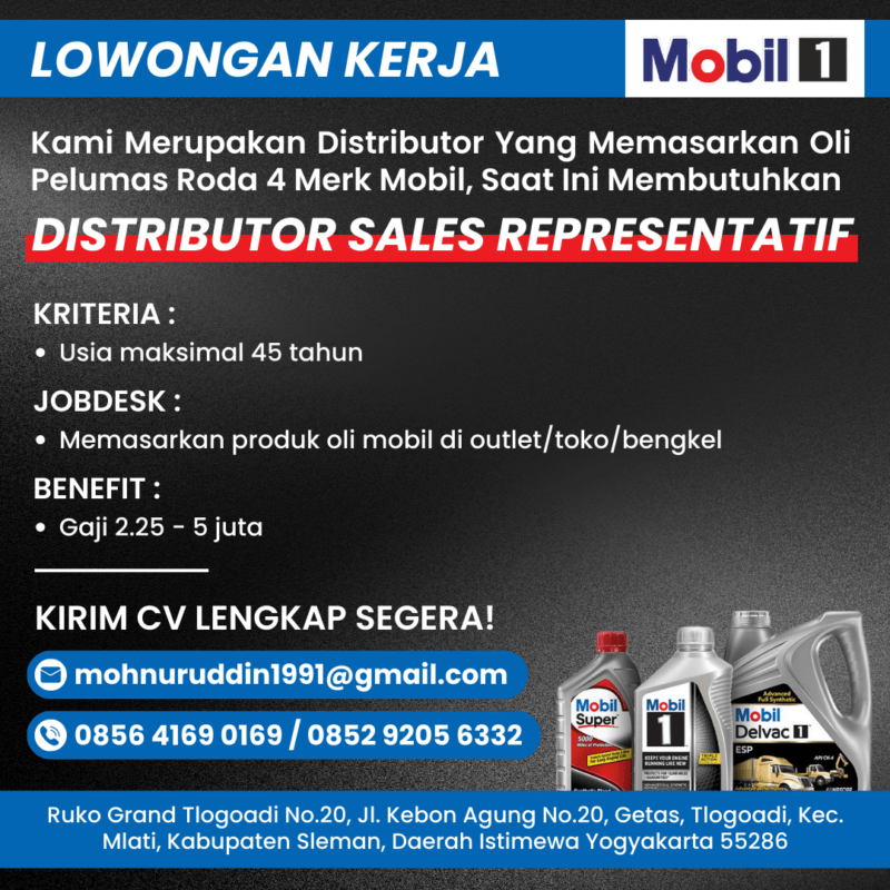 Lowongan Kerja Distributor Sales Representatif di Mobil Lubricant ...