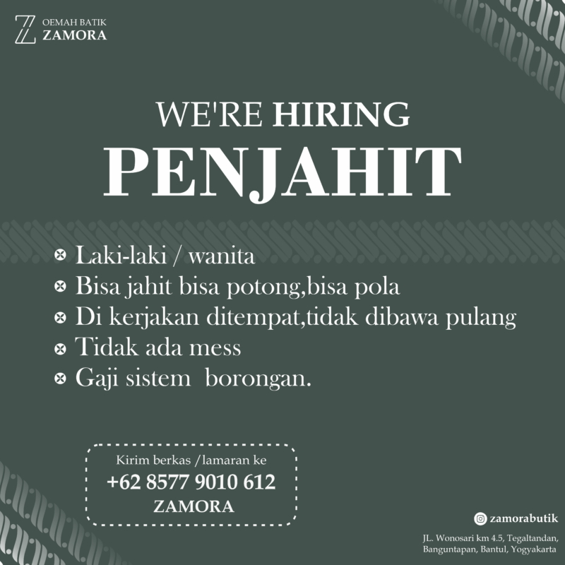 Lowongan Kerja Penjahit di Oemah Batik Zamora - LokerJogja.ID