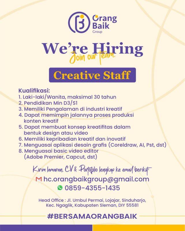 Lowongan Kerja Creative Staff di Orang Baik Group - LokerJogja.ID