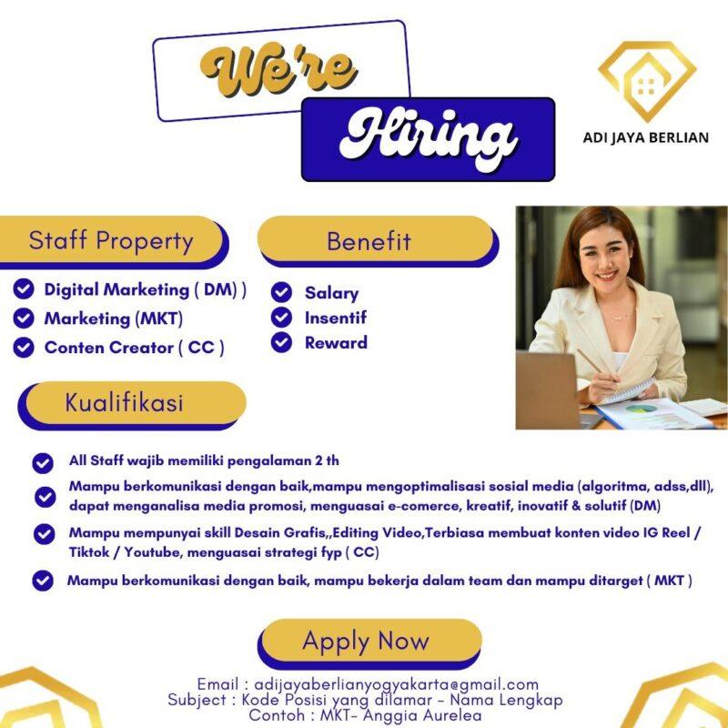 Lowongan Kerja Staff Property (Digital Marketing - Marketing - Content Creator) di PT. Adi Jaya ...