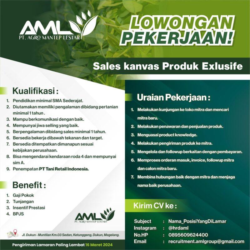 Lowongan Kerja Sales Kanvas Produk Exlusife di PT. Agro Mantep Lestar ...
