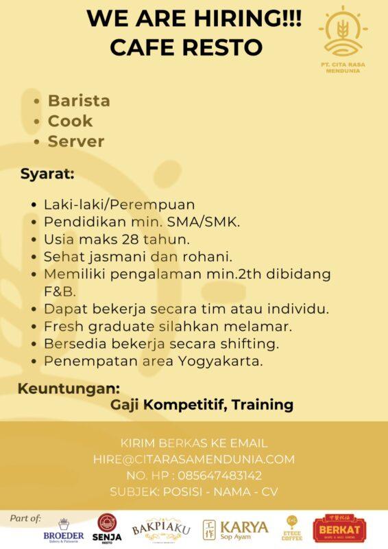 Lowongan Kerja Barista - Cook - Server di PT. Cita Rasa Mendunia ...