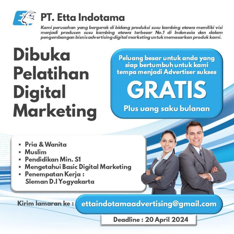 Lowongan Kerja Pelatihan Digital Marketing di PT. Etta Indotama - LokerJogja.ID