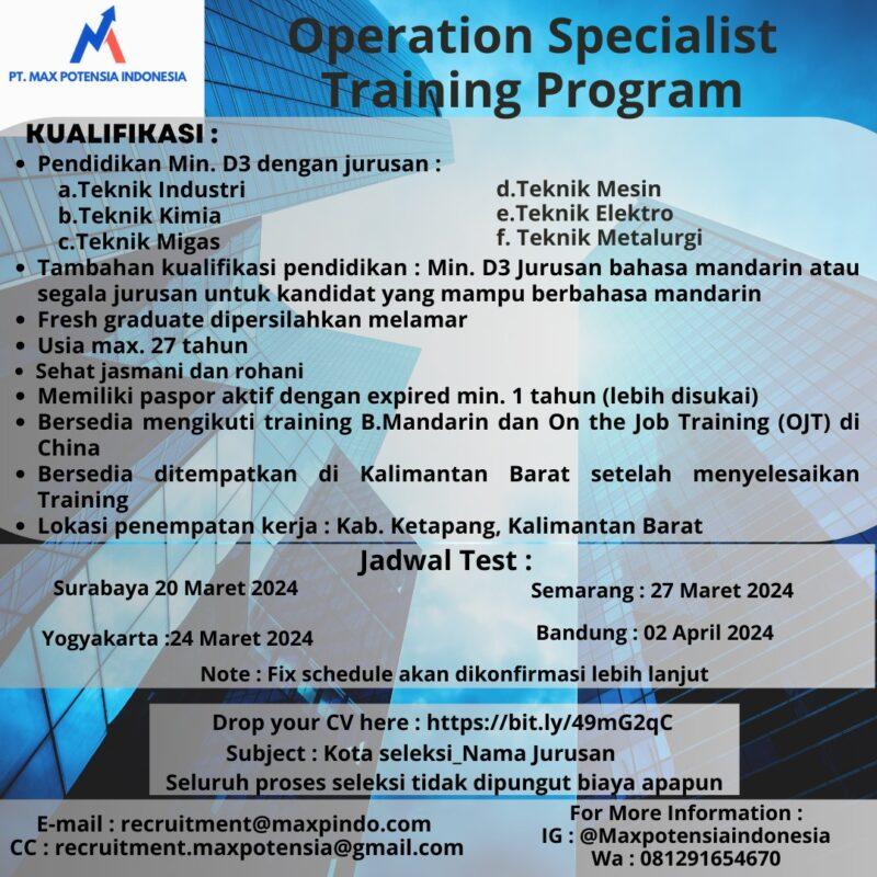 Lowongan Kerja Operation Specialist Training Program di PT. Max ...