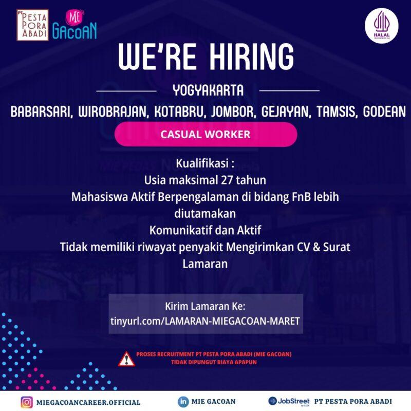 Lowongan Kerja Casual Worker Yogyakarta di PT. Pesta Pora Abadi (Mie Gacoan) - LokerJogja.ID
