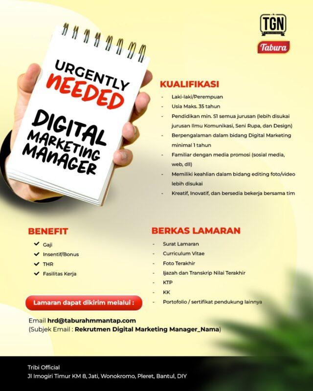 Lowongan Kerja Digital Marketing Manager di PT. Tabura Gentri Nusantara - LokerJogja.ID
