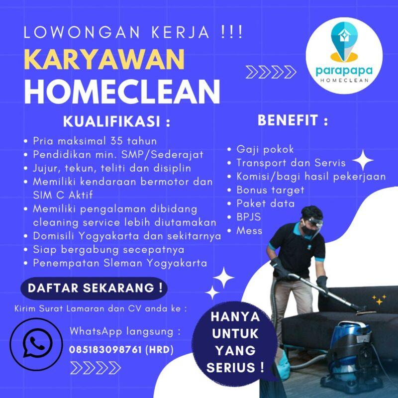 Lowongan Kerja Karyawan Homeclean di Parapapa - LokerJogja.ID
