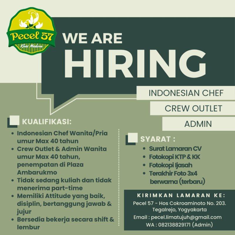 Lowongan Kerja Indonesian Chef - Crew Outlet - Admin di Pecel 57 ...