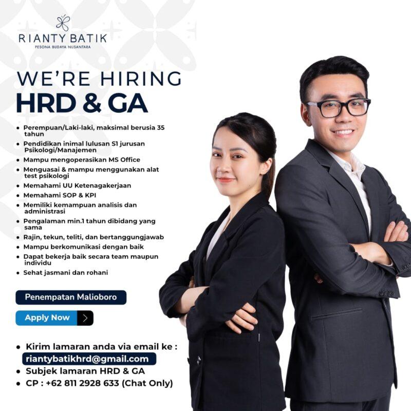 Lowongan Kerja HRD&GA - Admin Penjualan - Admin Pajak di Rianty Batik ...