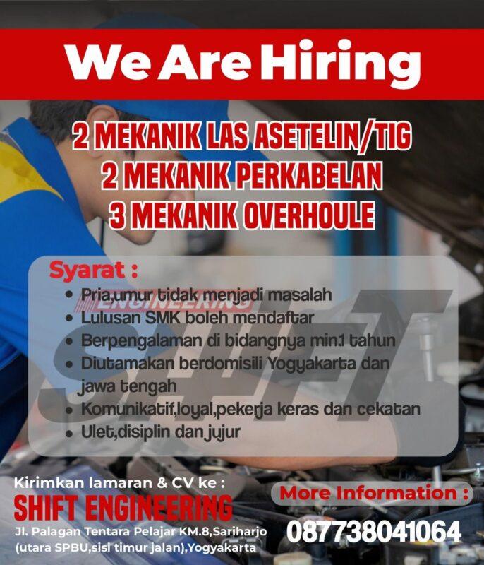 Lowongan Kerja Mekanik Las Asetelin/TIC - Mekanik Perkabelan - Mekanik Overhoule di SHiFT ...