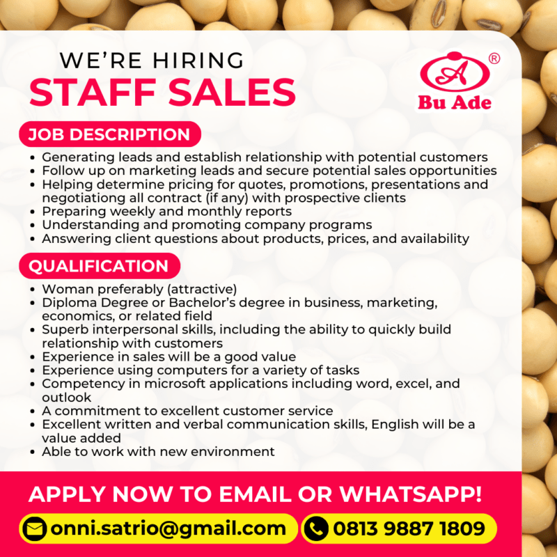 Lowongan Kerja Staff Sales di Sari Kedelai Bu Ade - LokerJogja.ID