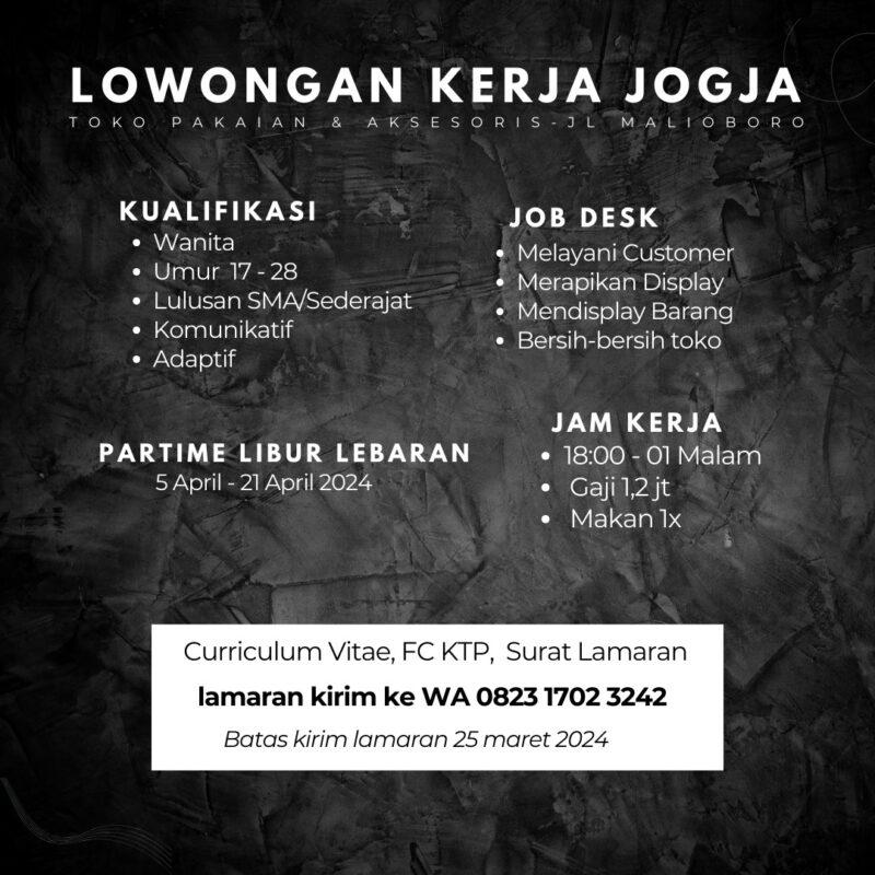 Lowongan Kerja Karyawan di Toko Pakaian & Aksesoris Malioboro ...
