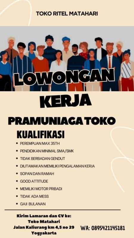 Lowongan Kerja Pramuniaga Toko di Toko Ritel Matahari - LokerJogja.ID