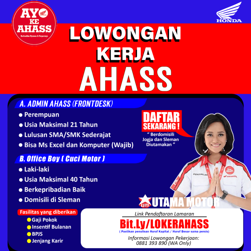 Lowongan Kerja Admin Frontdesk - Office Boy di AHASS Utama Motor Group ...
