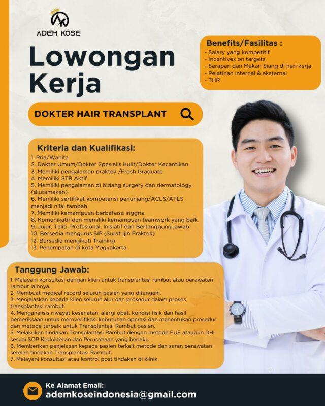 Lowongan Kerja Dokter Hair Transplant - Perawat Hair Transplant di Adem ...