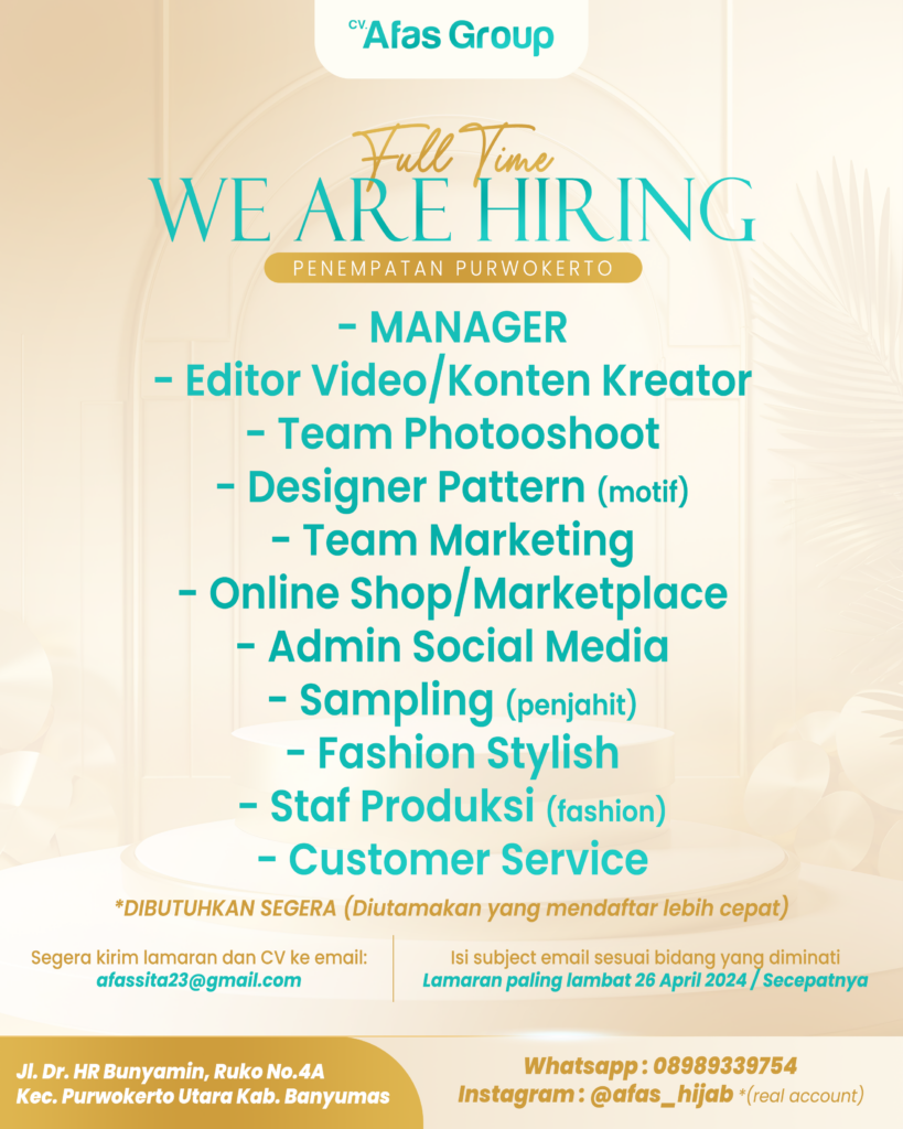 Lowongan Kerja Manager - Editor Video/Konten Kreator - Team Photoshoot Designer Pattern dan ...