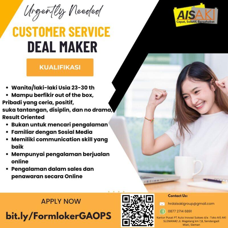 Lowongan Kerja CS Deal Maker - Teknisi - Corporate Finance di Ais Aki Group - LokerJogja.ID