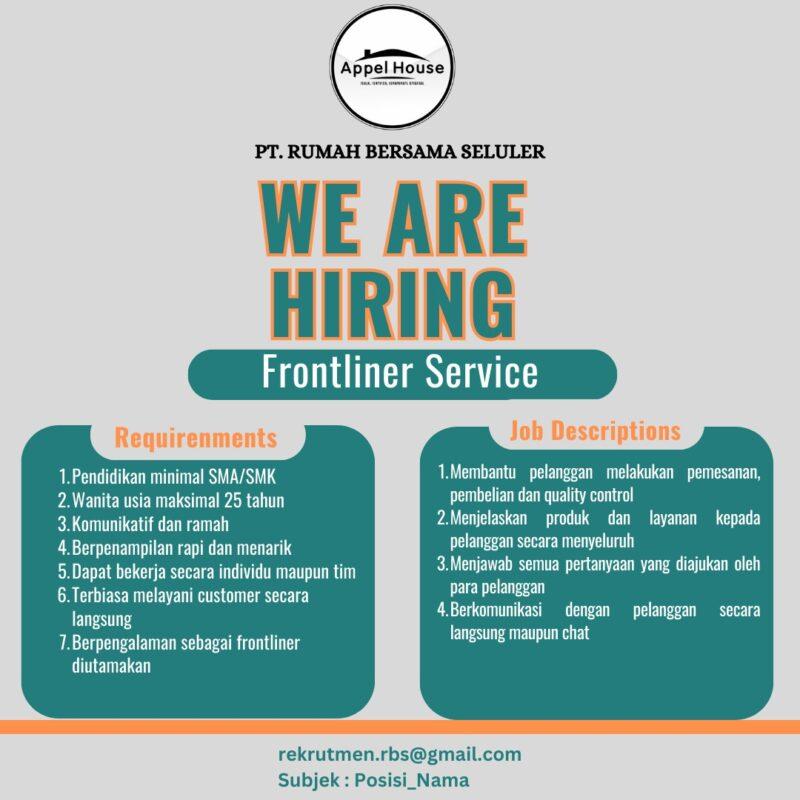 Lowongan Kerja Frontliner Service - Frontliner Penjualan di Appel House ...