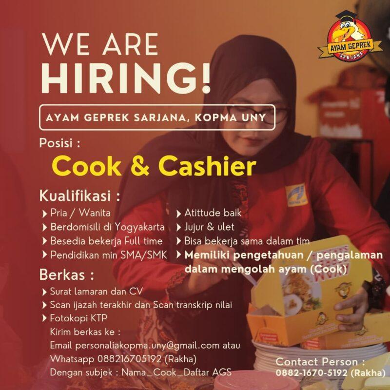 Lowongan Kerja Cook - Kasir di Ayam Geprek Sarjana Kopma UNY - LokerJogja.ID