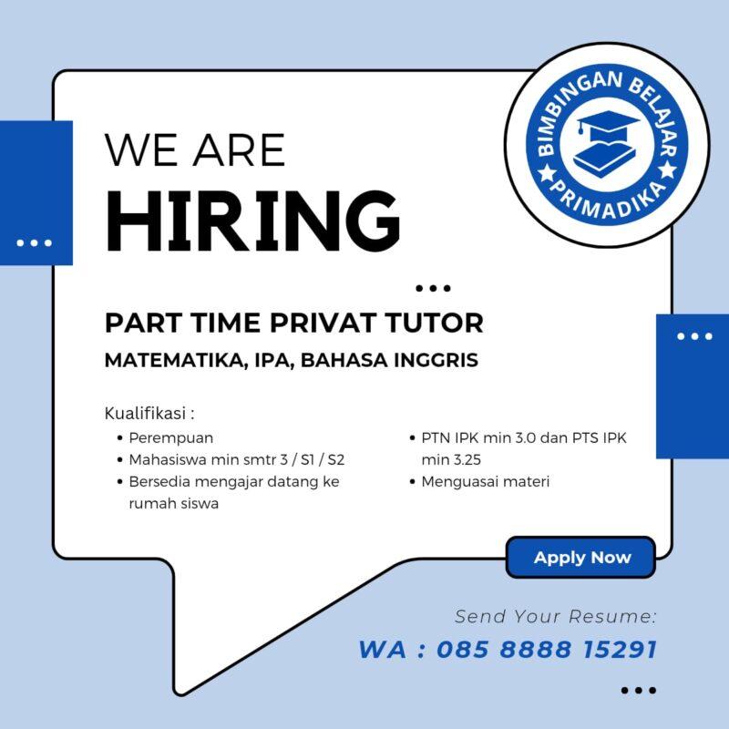Lowongan Kerja Part Time Privat Tutor di Bimbingan Belajar Primadika - LokerJogja.ID
