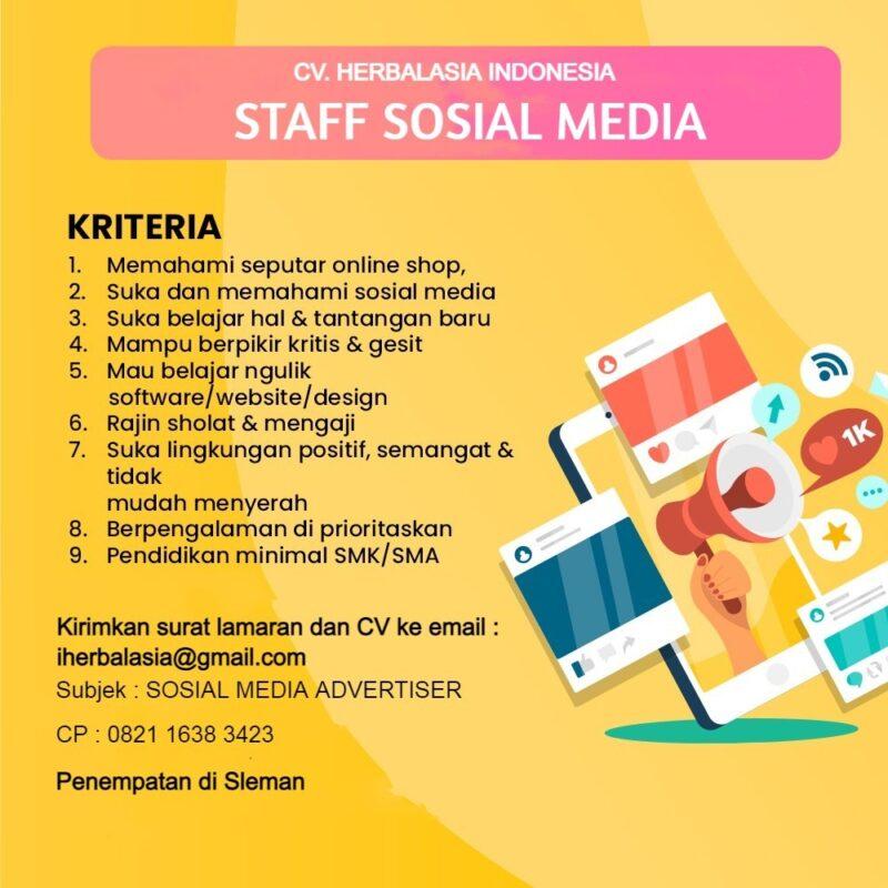 Lowongan Kerja Staff Sosial Media di CV. Herbalasia Indonesia - LokerJogja.ID