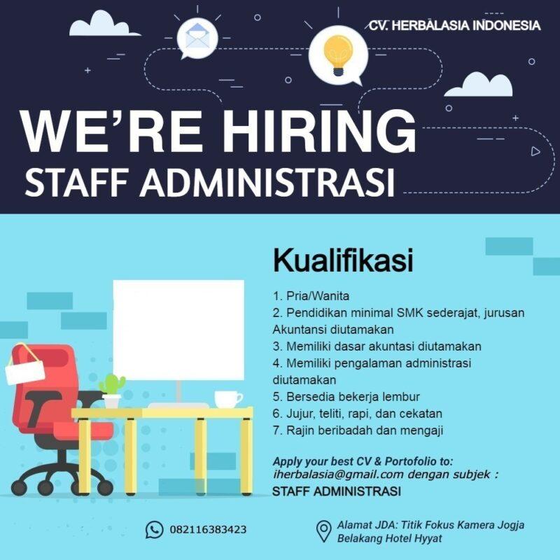 Lowongan Kerja Staff Administrasi di CV. Herbalasia Indonesia - LokerJogja.ID