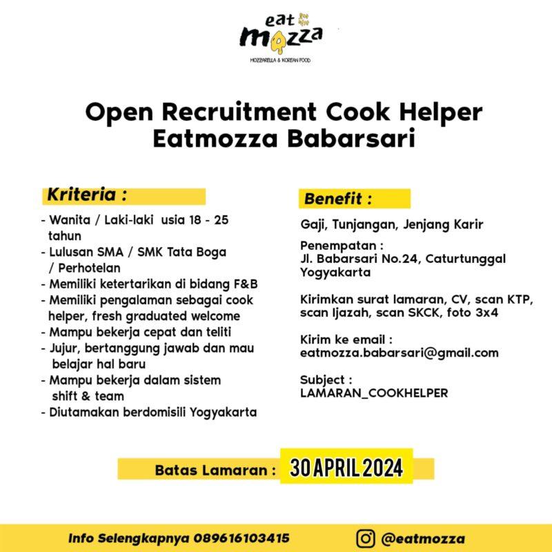 Lowongan Kerja Cook Helper di Eatmozza Babarsari - LokerJogja.ID
