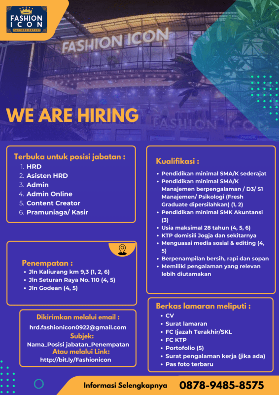 Lowongan Kerja HRD - Asisten HRD - Admin - Admin Online - Content Creator - Pramuniaga/Kasir di ...