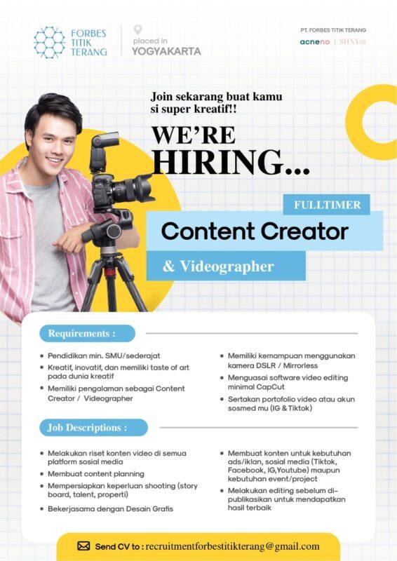 Lowongan Kerja Content Creator - Videographer - Staff Finance - HR&GA - Live Host Officer di ...