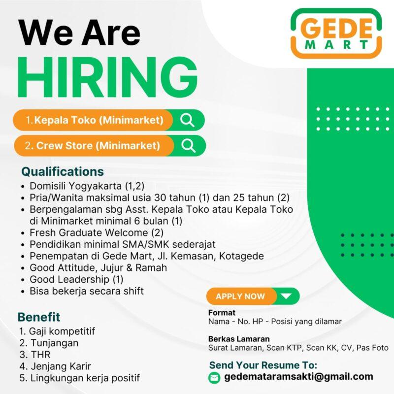 Lowongan Kerja Kepala Toko - Kasir/Crew Toko di Gede Mart - LokerJogja.ID