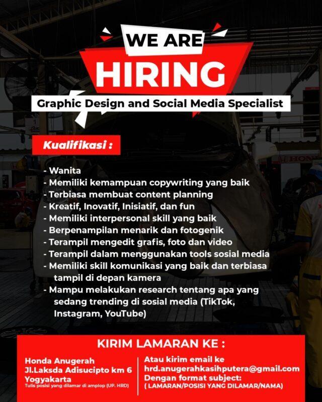 Lowongan Kerja Graphic Design & Social Media Specialist - Admin Billing & Kasir di Honda ...