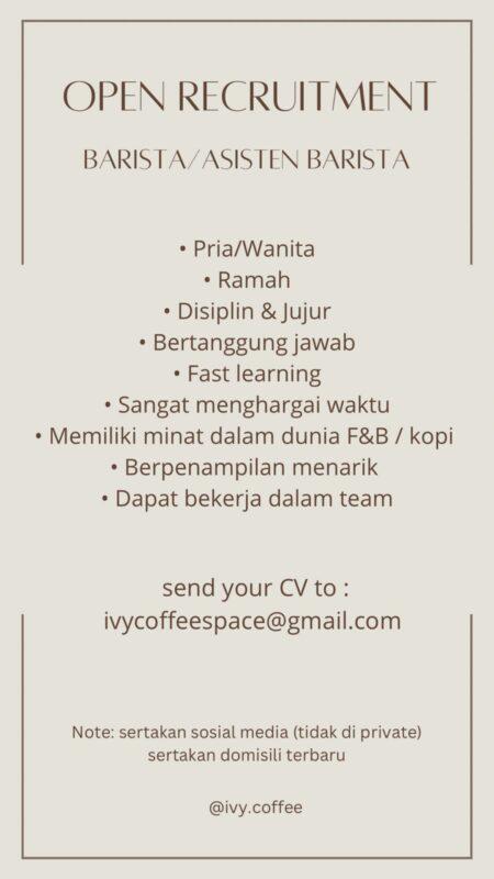 Lowongan Kerja Barista / Asisten Barista di Ivy Coffee - LokerJogja.ID