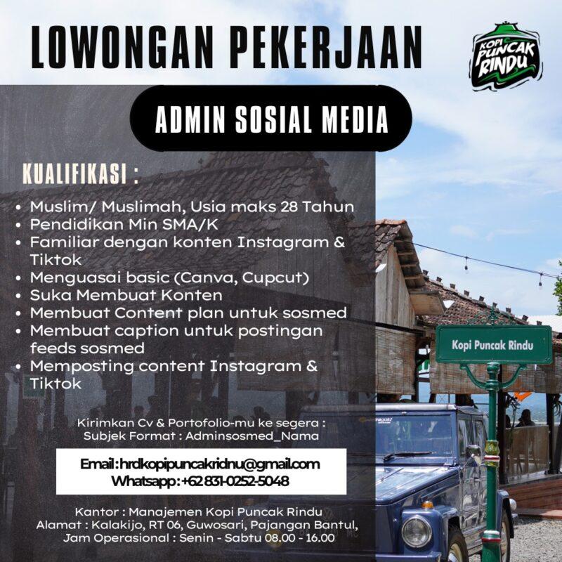 Lowongan Kerja Admin Sosmed - Designer di Kopi Puncak Rindu - LokerJogja.ID