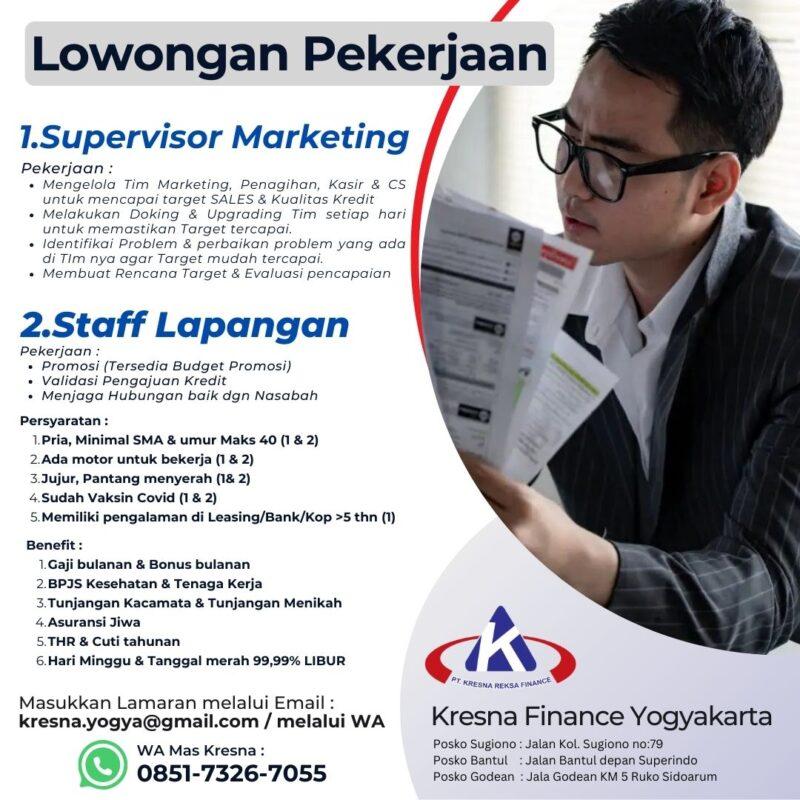 Lowongan Kerja Supervisor Marketing & Staff Lapangan di Kresna Finance Yogyakarta - LokerJogja.ID