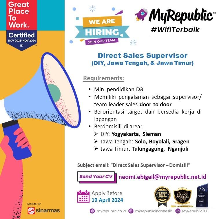 Lowongan Kerja Direct Sales Supervisor di My Republic Yogyakarta - LokerJogja.ID