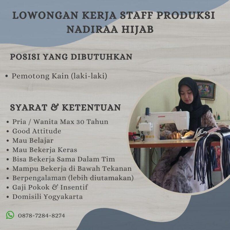 Lowongan Kerja Pemotong Kain (3 Laki-laki) di Nadiraa Hijab - LokerJogja.ID