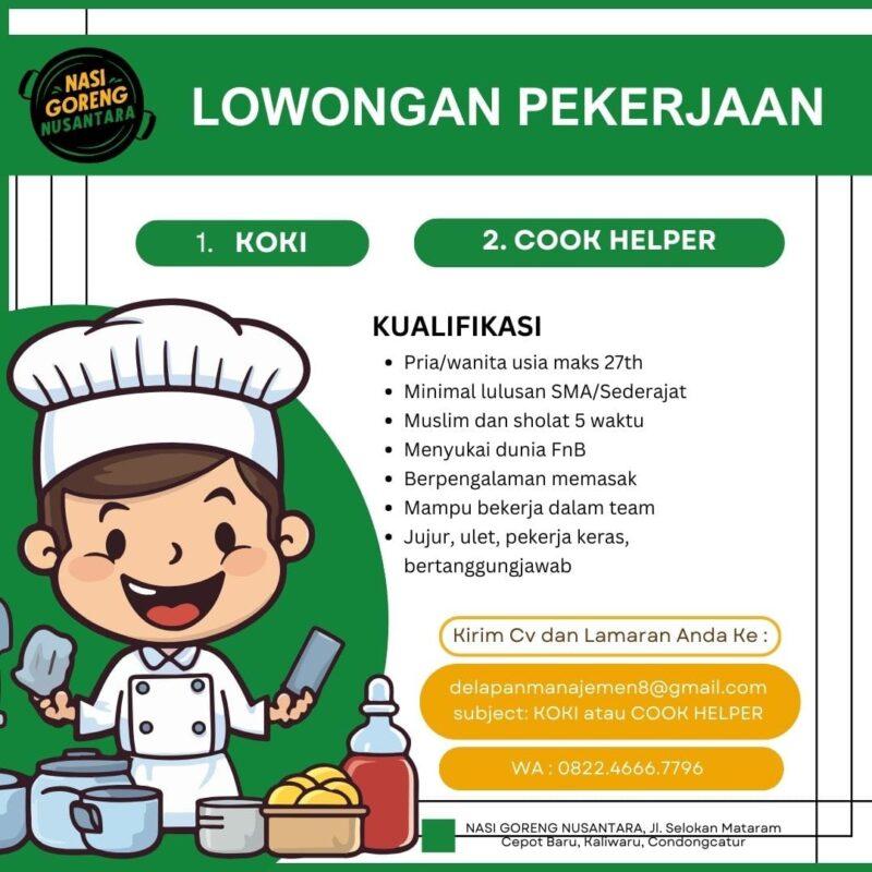 Lowongan Kerja Koki - Cook Helper di Nasi Goreng Nusantara - LokerJogja.ID