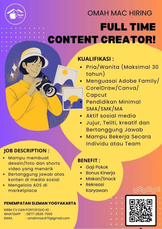 Lowongan Kerja Content Creator di Omah Mac Jogja - LokerJogja.ID
