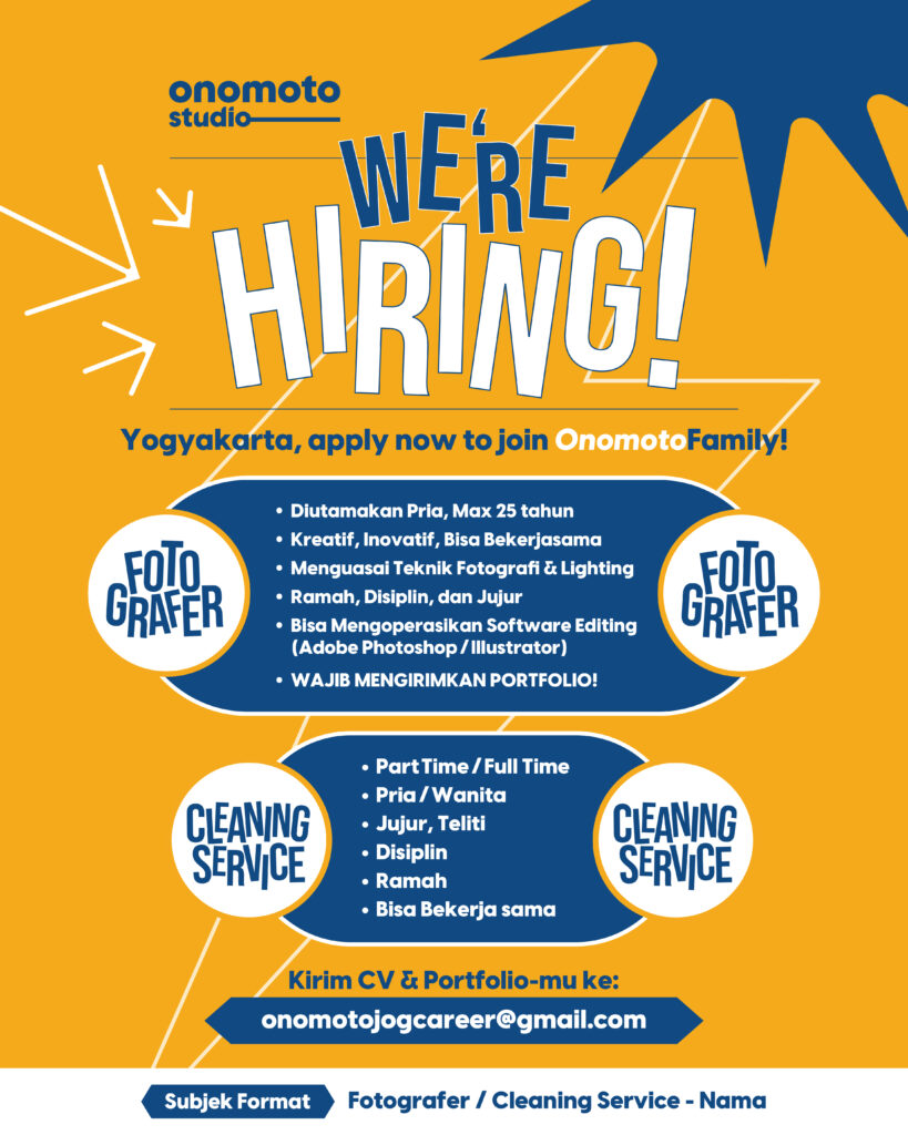 Lowongan Kerja Fotografer - Cleaning Service di Onomoto Studio - LokerJogja.ID