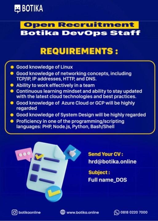 Lowongan Kerja Dev. Ops di PT. Botika Teknologi Indonesia - LokerJogja.ID