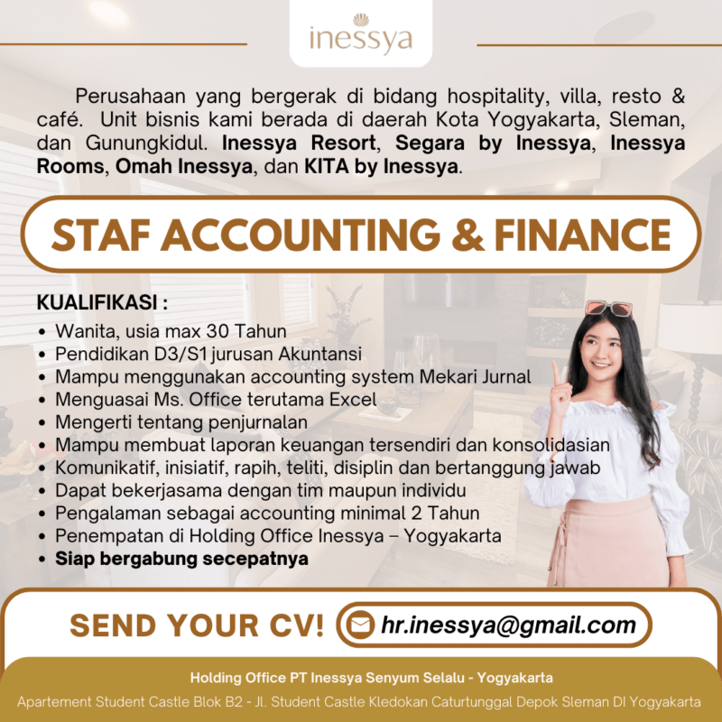 Lowongan Kerja Staf Accounting & Finance di PT. Inessya Senyum Selalu ... Lowongan Kerja Staf Accounting & Finance di PT. Inessya Senyum Selalu ...