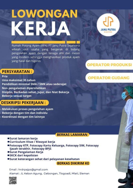 Lowongan Kerja Operator Produksi - Operator Gudang di PT. Janu Putra ...