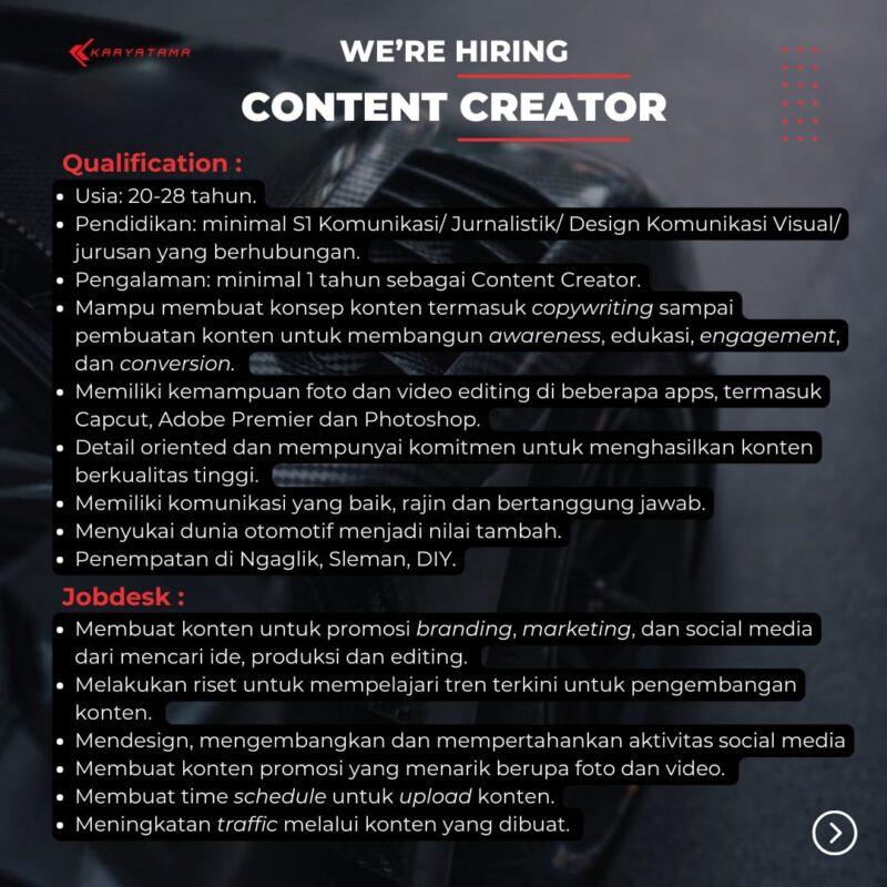 Lowongan Kerja Content Creator di PT. Karyatama Komposit Teknologi - LokerJogja.ID