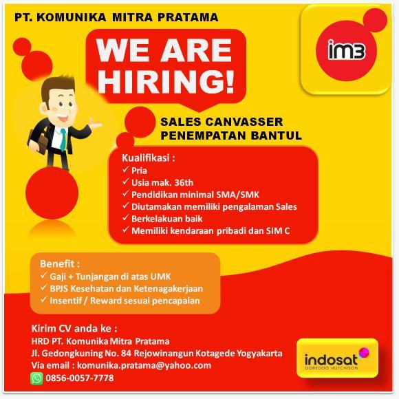 Lowongan Kerja Sales Canvaser di PT. Komunika Mitra Pratama IM3-indosat ...