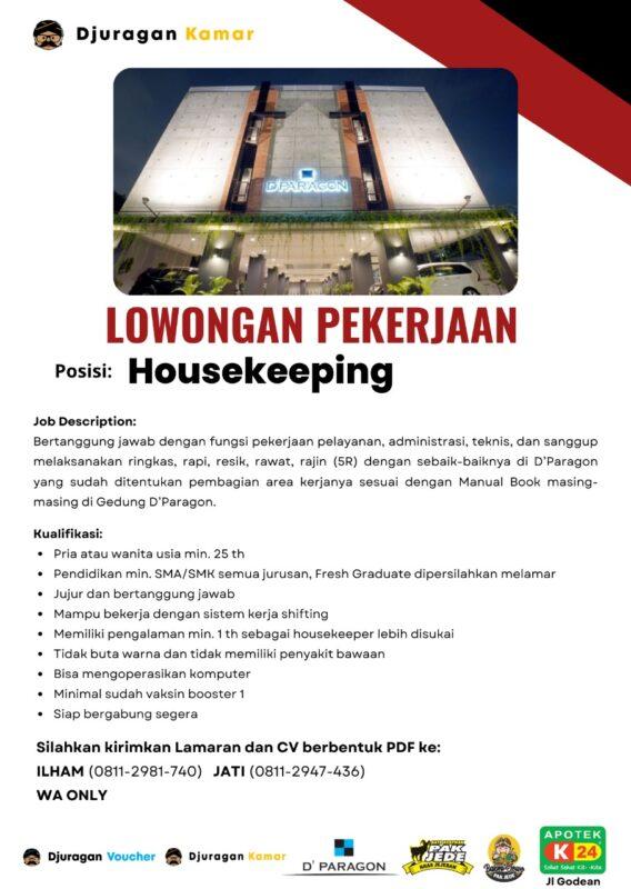 Lowongan Kerja Housekeeping - Front Office - Koordinator Kebersihan ...