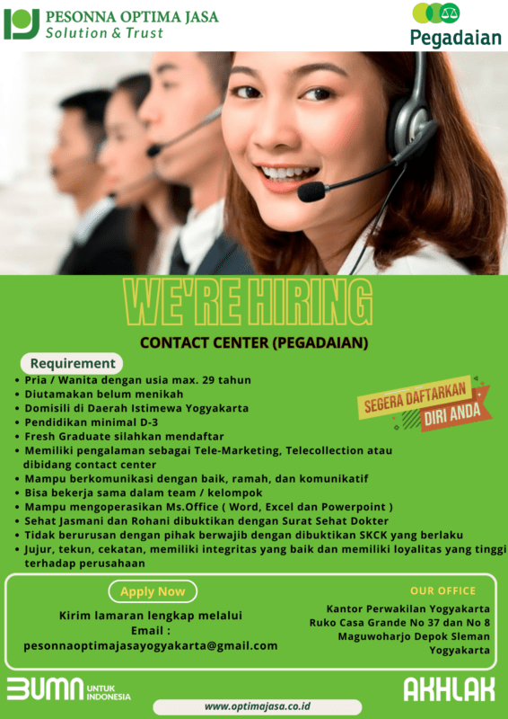 Lowongan Kerja Contact Center di PT. Pesonna Optima Jasa - LokerJogja.ID